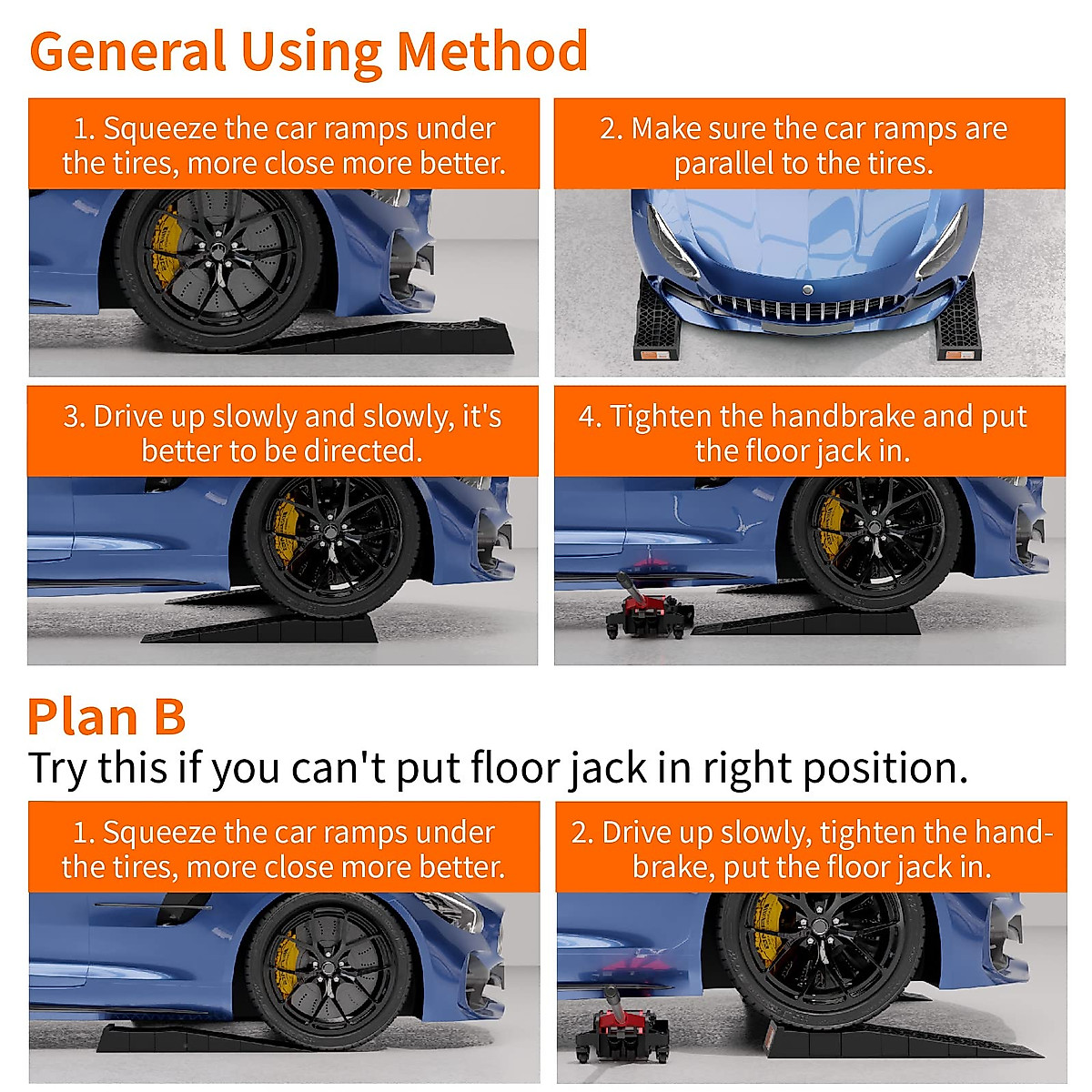 OULEME Low Profile Car Service Ramp with Anti-Slip Pads, 2-1/2" Lifting Height, 4 Pack, Portable for Lift Lowered Low Down Rise Clearance Racing Sports Car Vehicle Maintenance