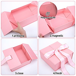JOHOUSE Pink Gift Box, 8inch Large Gift Box with Lid Ribbon Square Gift Box for Wedding Birthday Anniversary Valentine's Day Baby Shower