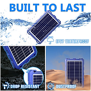 POWOXI 10W 12V Solar Battery Charger& Maintainer，Waterproof Solar Panel Trickle Charger with Cigarette Lighter & Alligator Clips for Car, RV, Boat, Motor, Lawn Mower（Blue）