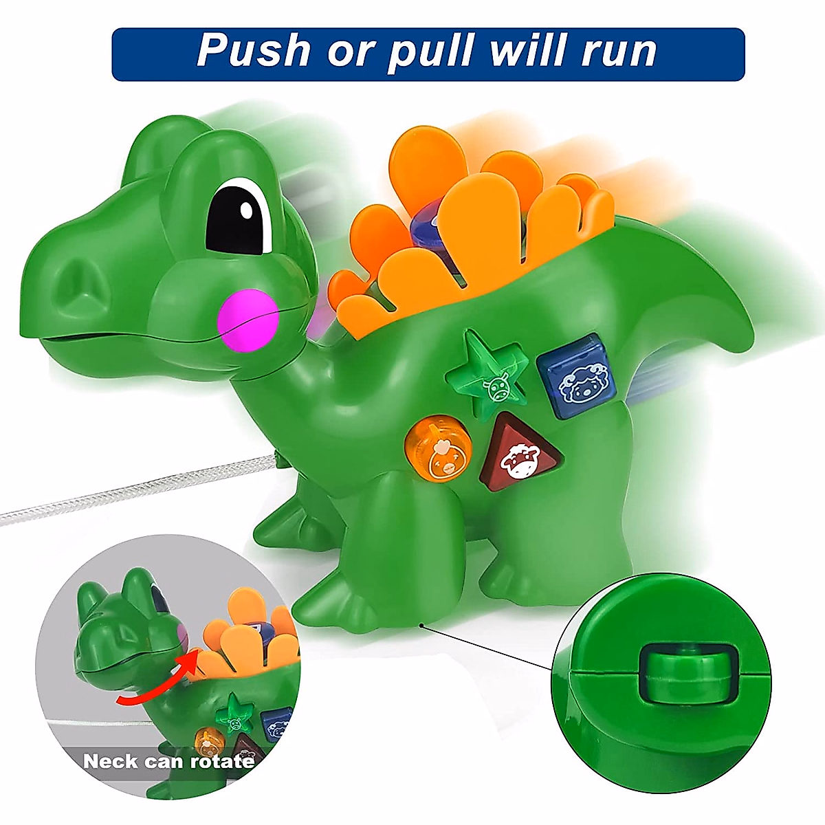 Push & Pull Toys for Toddlers 1-3 | Baby Toys 12-18 Months Can Sit & Stand &Roll, Pull Toy Dinosaurs with Lights & Sounds for Perschool, Boys Girls First Educational Gifts