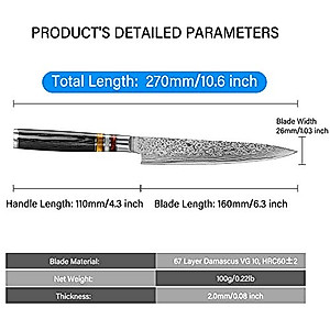 Utility Chef Knife 6 Inch Chef knife Japanese Damascus Utility Kitchen Knife Japanese Paring Knife Damascus Steel High Carbon 67-Layer Ultra Sharp Kitchen Meat Cutting Gyuto Chef Knife [Gift Box]
