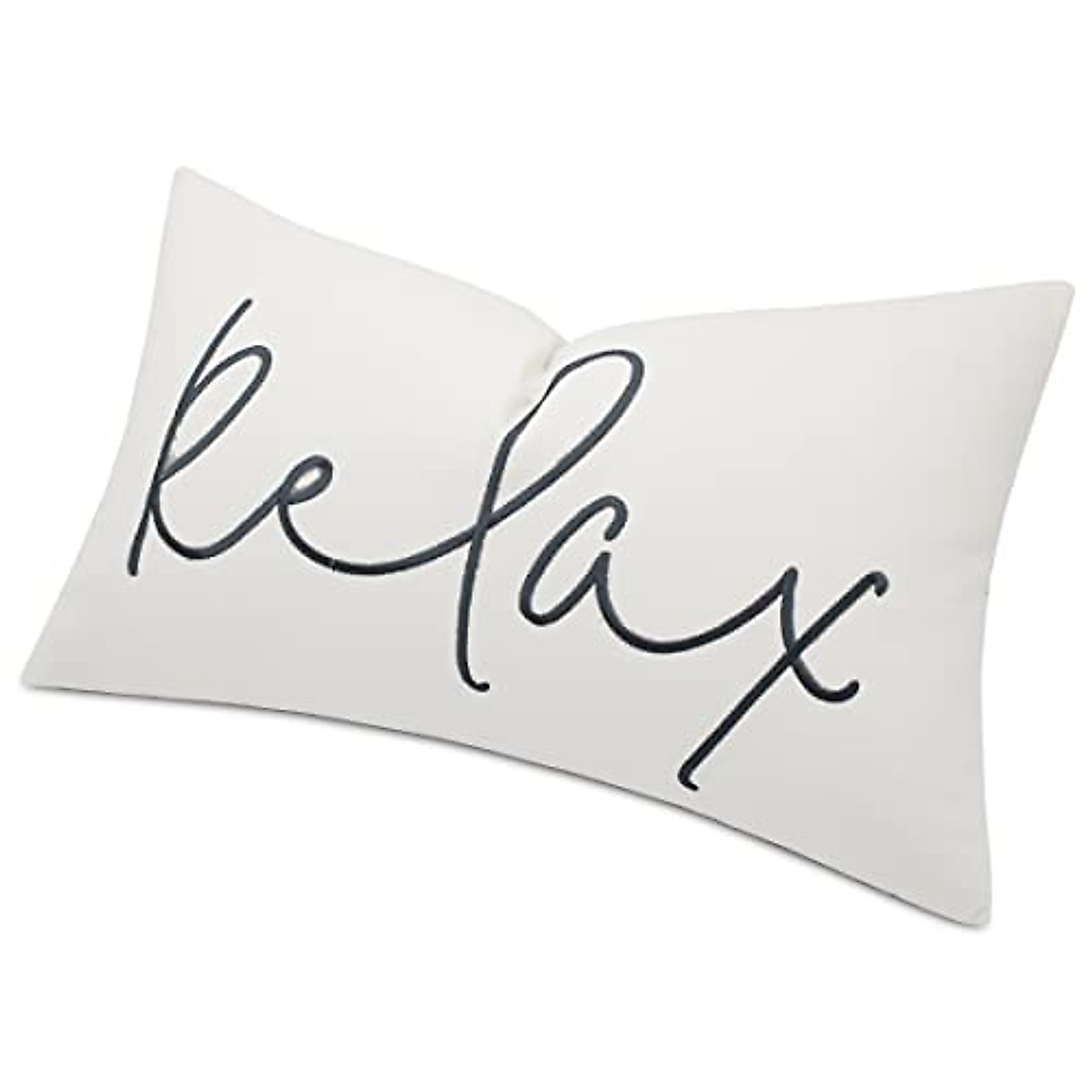 Rudransha Relax Sentiment Embroidered Decorative Oblong Accent Throw Pillowcase - Bedroom Decor, Housewarming - 12x20 Inches, Offwhite