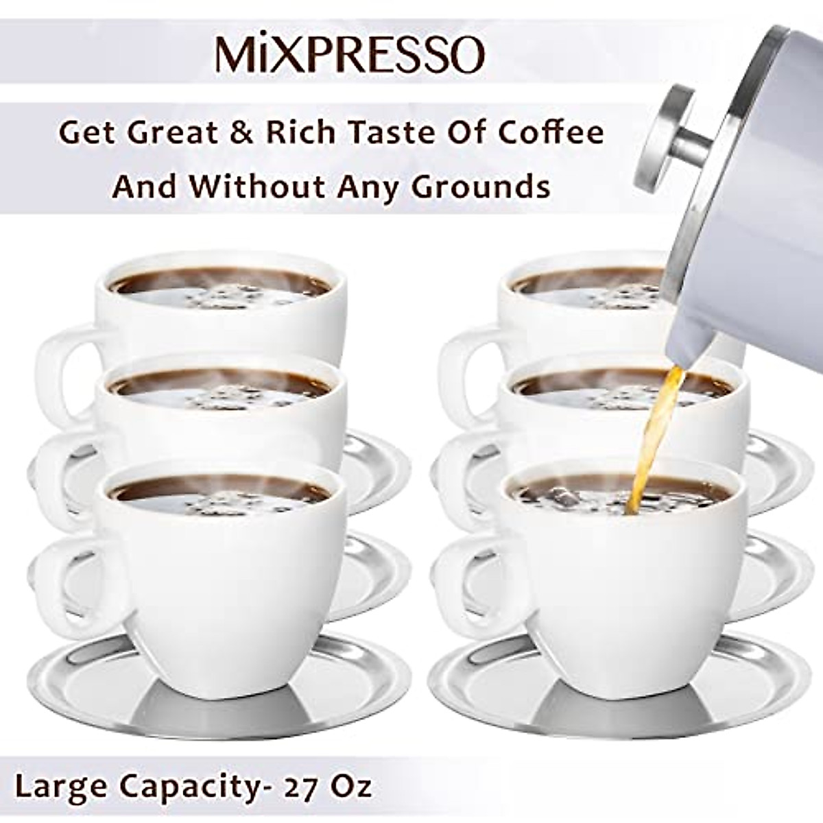 Mixpresso Stainless Steel French Press Coffee Maker 27 Oz 800L Double Wall Metal Insulation Coffee Press & Tea Brewer Easy Clean & Easy Press, Strong Quality Coffee Press (Light Blue)