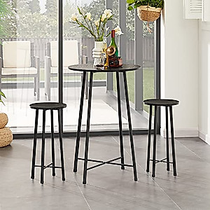 VECELO Small Bar Table and Chairs, Round Bistro Sets with 2 barstools, 3-Piece Pub Dining Furniture, Counter Height Wood Top for Breakfast Dinner Coffee Nap Conference, Easy Assembly, Black
