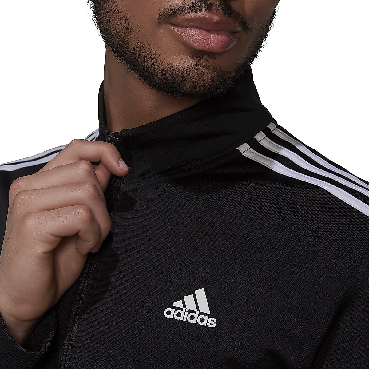 adidas Men's Essentials Warm-Up 3-Stripes Track Top, Black/White, Large