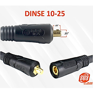 SÜA® - 150 Amp Welding Lead Extension - Dinse 10-25 Male/Female Connectors - #4 AWG cable (25 FEET)