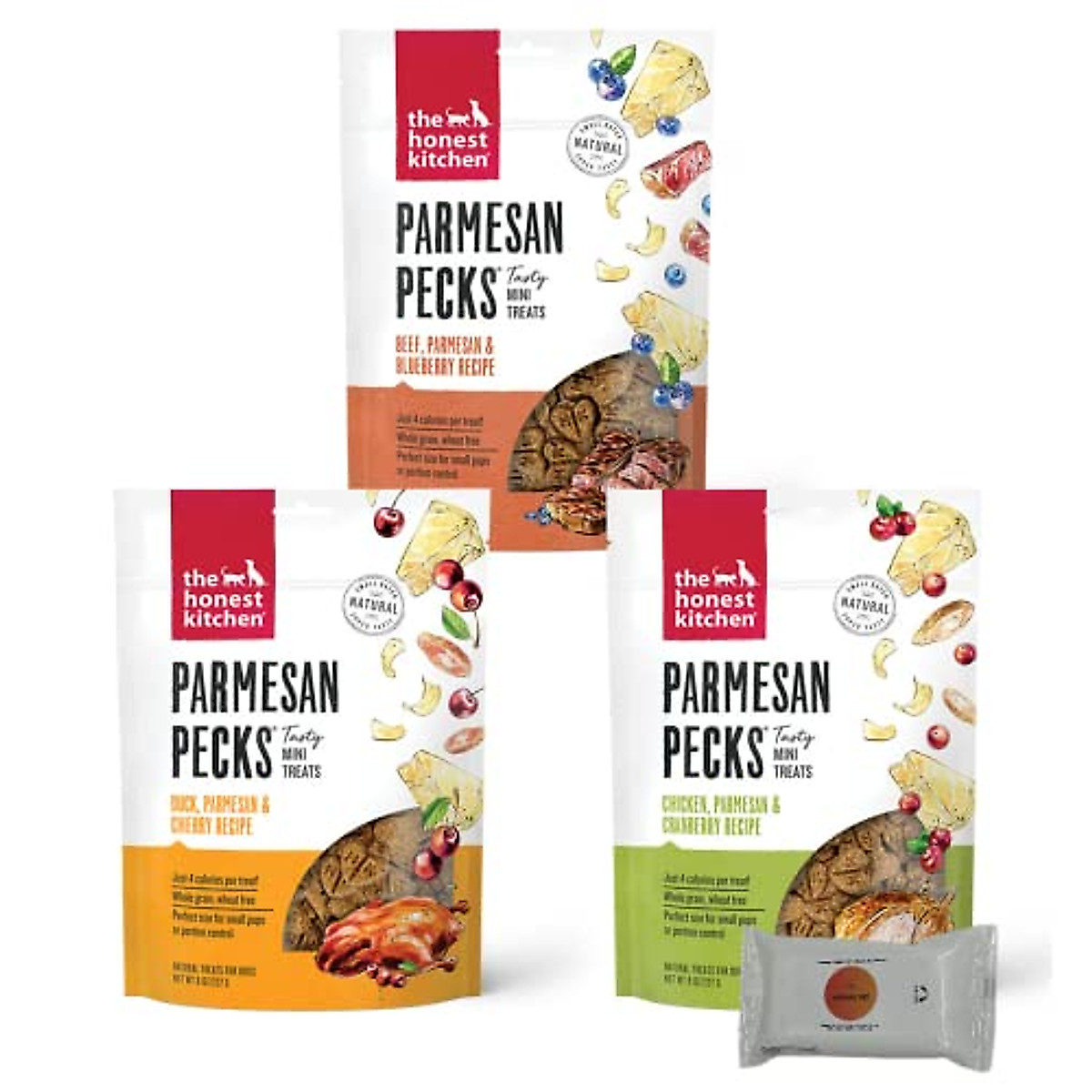 Aurora Pet Variety Pack (3) The Honest Kitchen Parmesan Pecks Dog Treats (Beef, Chicken, Duck) with AuroraPet Wipes