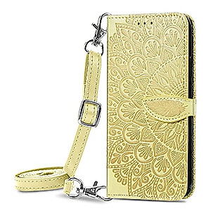 ONV Wallet Case for OnePlus N20-1.5M Adjustable Strap Emboss Feather Flip Phone Case Card Slot Magnet Leather Shell Flip Stand Cover for OnePlus N20 [MZY] -Yellow