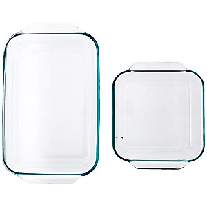 Pyrex 2Piece Basics Value Pack1-Basics 8"/2 dish1-Basics 3 Quart Oblong Bake Dish, 2.2, Clear