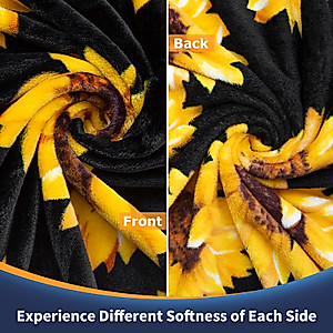 Sunflower Blankets Gifts for Women, Double-Sided Throw Blanket, Birthday Gifts for Girls, Lightweight Flannel Cozy Plush for Adult Kids, Sunflowers Girly Bedroom Decor (Black and Yellow)50x60 inch