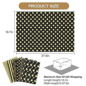 BEISHIDA 6 Styles Christmas Gift Wrapping Paper Set with Ribbon&Double-Sided Tape,Birthday Gift Wrapping Paper with Black Gold-Metallic Foil Design,DIY Craft,12 Sheets Folded 20x28in