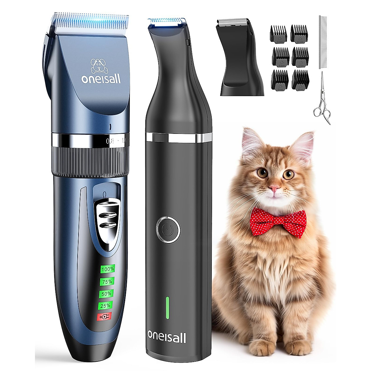 oneisall Cat Clippers and Paw Trimmer 3 in 1,Cat Grooming Kit,Cat Clippers for Matted Hair,Cordless Cat Shaver for Matted Long Hair,2 Speed Cat Hair Trimmer,Pet Clippers for Cats and Small Dogs