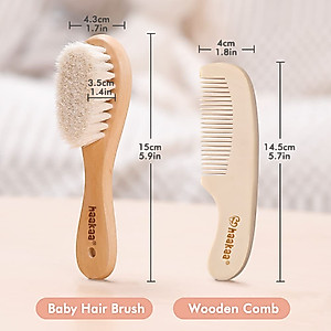 haakaa Baby Hair Brush and Comb Set - Baby Brush with Soft Wool Bristles for Cradle Cap - Wooden Comb Scalp Grooming Massager for Infant,Newborn & Toddler,Baby Showe Gift, 2PK