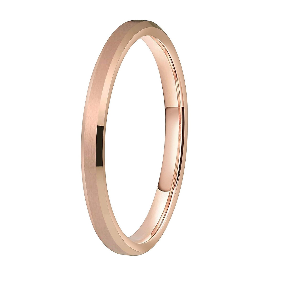 CROWNAL 2mm Thin Black/Gunmetal/Silver/Rose Gold Tungsten Wedding Couple Bands Rings Women Matte Brushed Finish Size 4 To 10 (2mm RoseGold,9)