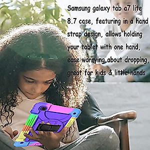 MENZO Samsung Galaxy Tab A7 Lite 8.7-inch Case 2021 Release, 3-Layer Shoulder Strap Rugged Protective Case with Holding Strap Rotating Stand for Samsung Galaxy Tab A7 Lite 8.7 (SM-T220/T225),Purple