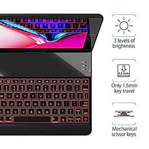 YEKBEE iPad Keyboard Case for iPad 2018 (6th Gen) - iPad 2017 (5th Gen) - iPad Pro 9.7 - iPad Air 2 & 1 - Thin & Light - 360 Rotatable - Wireless/BT - Backlit 7 Color (9.7, Black)