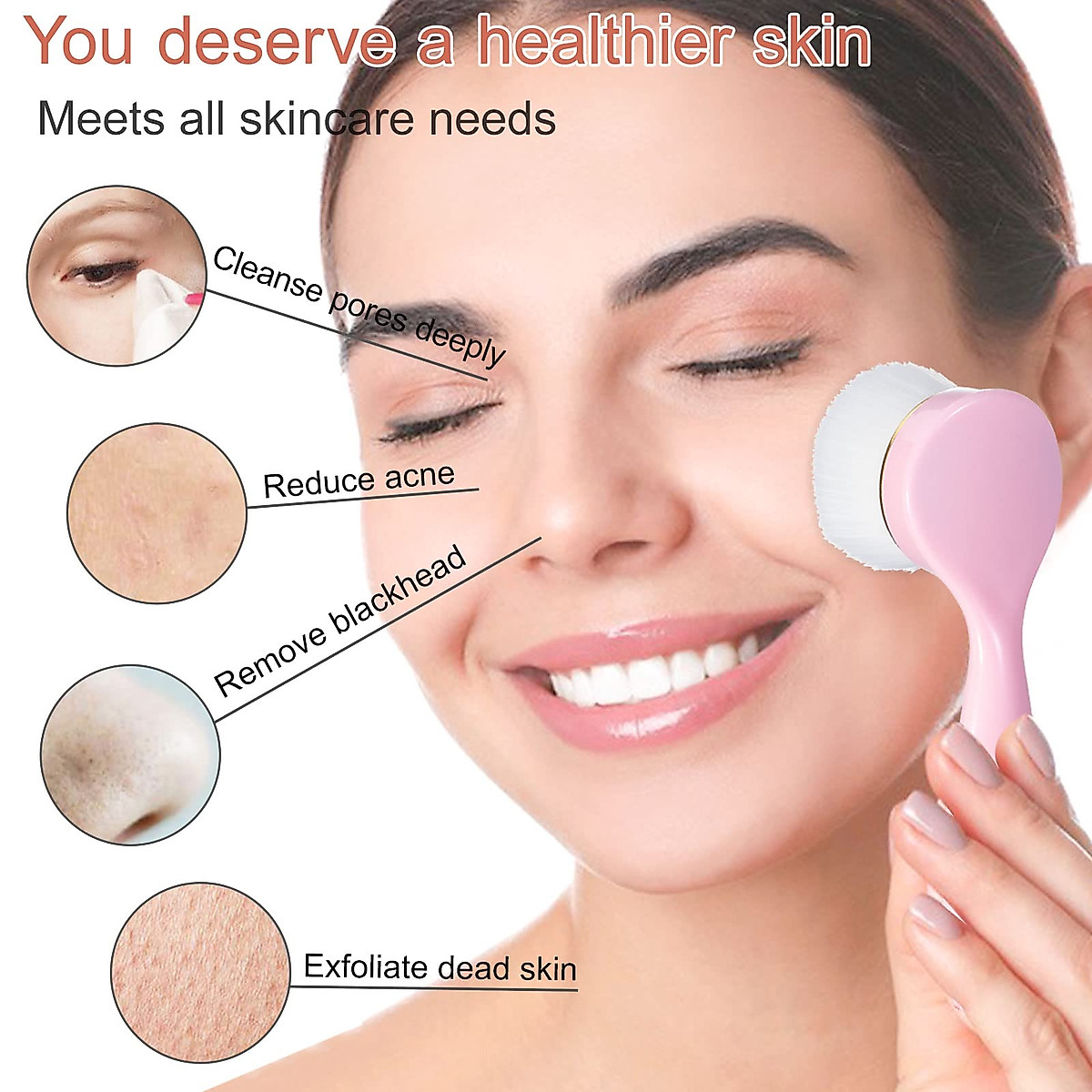 Beomeen 2 Pack Soft Bristle Facial Cleansing Brush for Deep Pore Cleaning, Face Exfoliating Scrub Brush for Face Cleansing Skincare Massaging (Pink and Jade White)