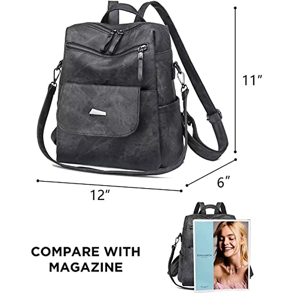 WYFJNX PU Leather Backpack Purse for Women Fashion Multipurpose Design Handbag Ladies Shoulder Bags Travel Backpack Black