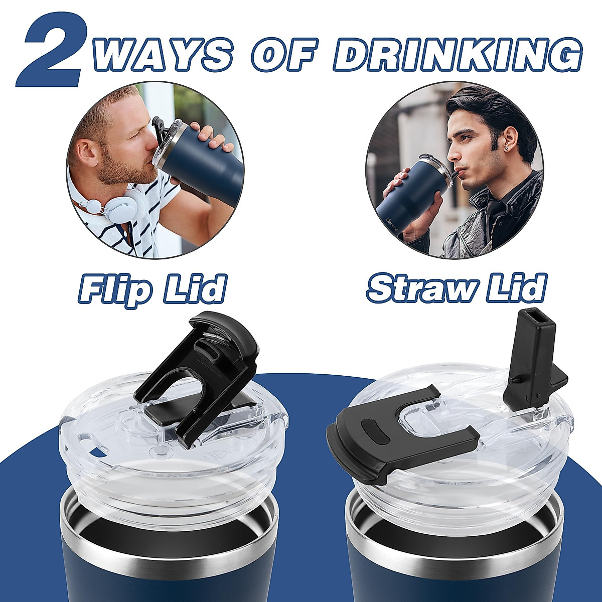 Opreine 32oz Tumbler with Handle, Insulated Tumbler with Straw and Lid, Stainless Steel Double Vacuum Travel Coffee Mug Cup, Fit for Car Holder, Spill Proof, Dishwasher Safe, Sweat Proof, Navy