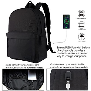 KOPHLY Casual Lightweight Laptop Backpack with USB Charging Port For for Men and Women, School Bookbag for Teens College，Daypack for Short Trip Travel（Carbon Black）