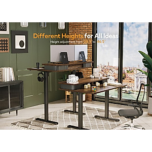 Claiks Standing Desk with Tambour, Electric Standing Desk Adjustable Height, Adjustable Standing Desk with Storage Shelves, 48 Inch Walnut