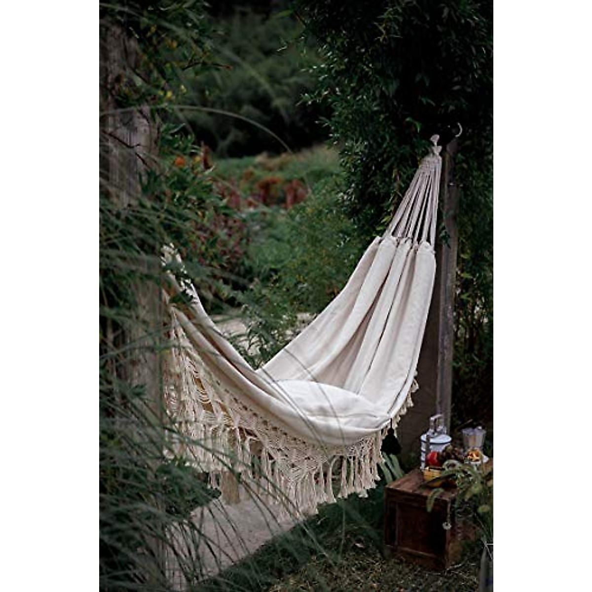 RISEON Handmade Boho Large Brazilian Macrame Fringe 2 Person Double Deluxe Hammock Swing Net Chair for Beach, Yard, Bedroom, Patio, Porch, Indoor, Outdoor, Wedding Decor 95" Lx 59" W