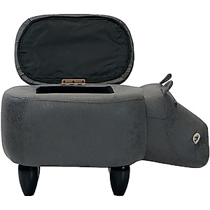 Critter Sitters 15-In. Seat Height Dark Gray Hippo Animal Shape Storage Ottoman, Kids Furniture for Nursery, Bedroom, Playroom, and Living Room Decor, Multifunctional Cushioned Step Stool