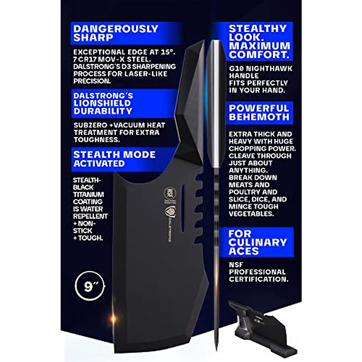 Dalstrong Massive Meat Cleaver Knife - 9 inch - Obliterator - Shadow Black Series - Black Titanium Nitride Coated - High Carbon 7CR17MOV-X Steel - Heavy Duty - Razor Sharp - Sheath - NSF Certified