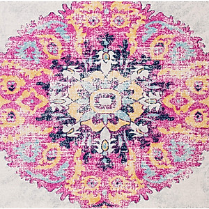 SAFAVIEH Madison Collection Area Rug - 8' x 10', Ivory & Fuchsia, Medallion Distressed Design, Non-Shedding & Easy Care, Ideal for High Traffic Areas in Living Room, Bedroom (MAD913A)
