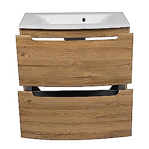 Bath Oasis Modern Free Standing Bathroom Vanity with Washbasin | Delux Teak Natural Collection | Non-Toxic Fire-Resistant MDF-40-Diamond Collection 40"