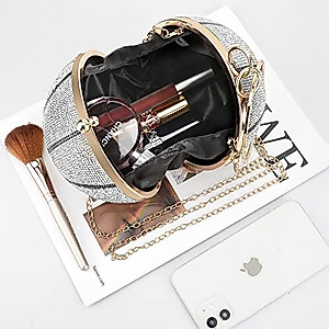Clutch Purses for Women Evening, Small Basketball Rhinestone Lady Party Wedding Bag, Crossbody Shoulder Ring Handle Handbag (Silver)