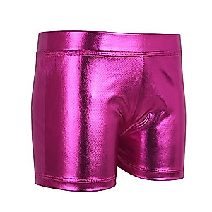 Yeeye Girls Boys Metallic Boy-Cut Shorts Shiny Bottoms Hot Pants for Sports Cheer Workout Swimming Rose 12