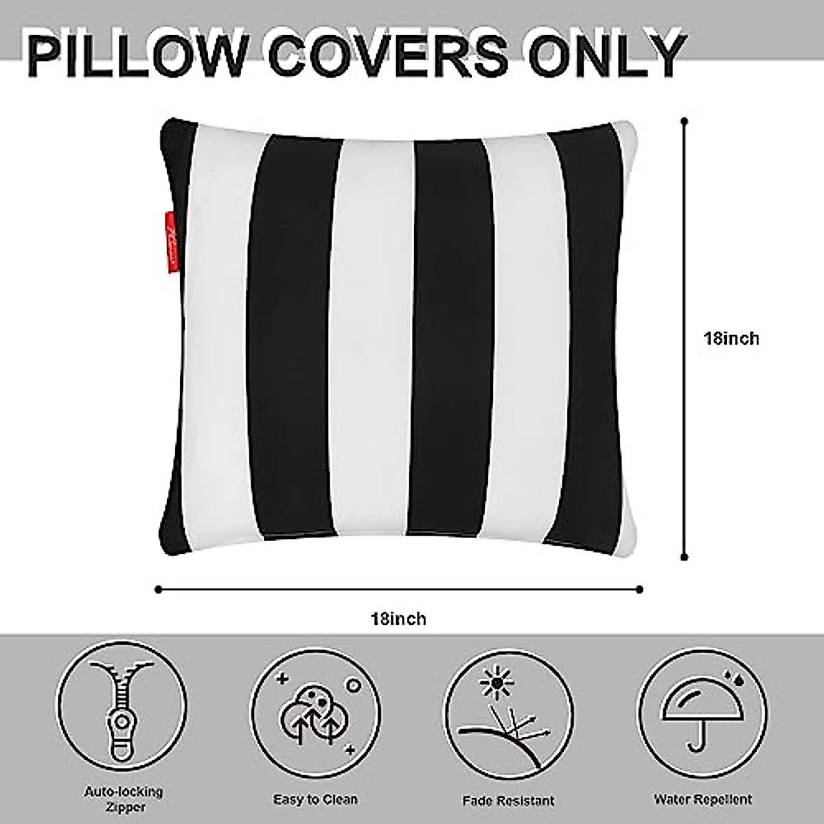 Pcinfuns Outdoor Pillow Covers,Patio Garden Decorative Pillow Cover Only,Fade-Resistant Pillow Cases 18x18 Inch for Home Balcony and Garden,Black White,Pack of 2