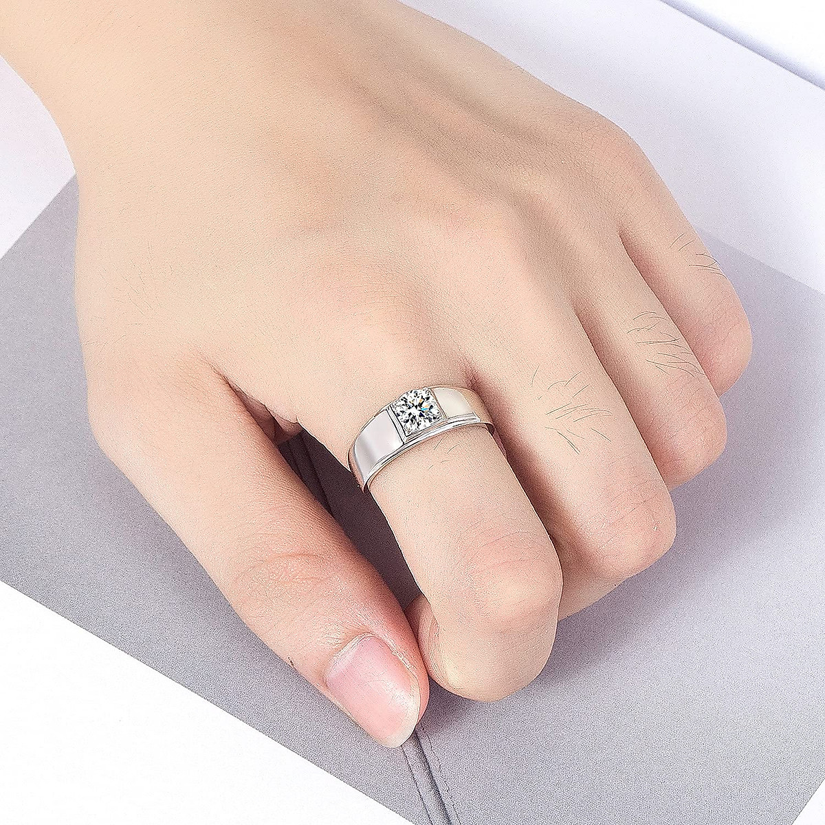 Dankadi Noble Men & Women Solid 925 Sterling Silver Ring Glittering 5A Cubic Zircon Inlaid Wedding Ring - index finger or Ring Finger Sizes 7-13# Fashion Jewelry Gift Party Accessories (13)