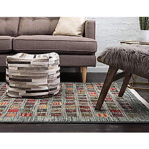 Unique Loom Fars Collection Modern Classic Geometric Tribal Inspired Design Area Rug, Rectangular 7' 1" x 10' 0", Light Blue/Navy Blue