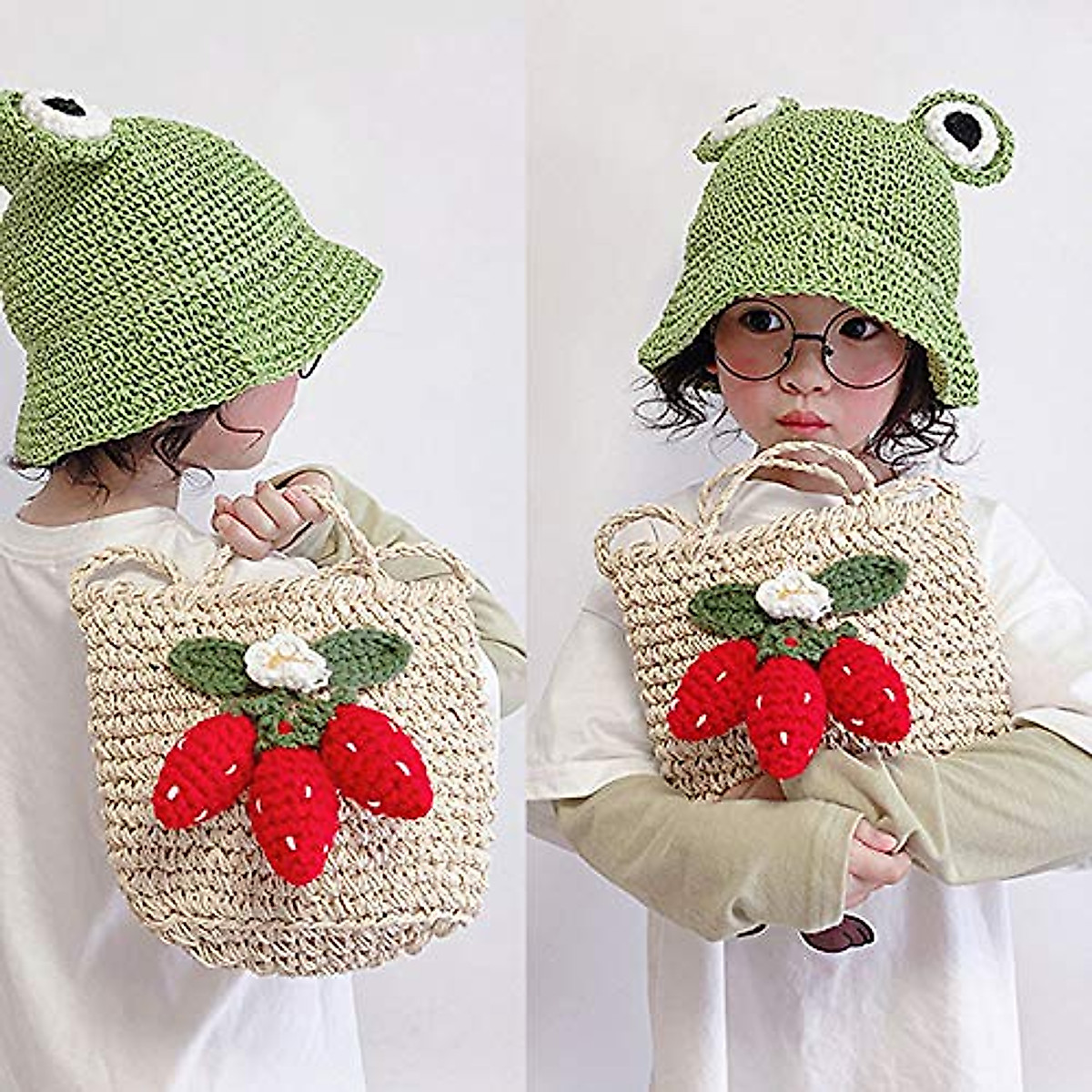 Rebecca Women Girl Straw Woven Shoulder Bag Beach Crochet Envelope Crossbody Bag Vacation Tassels Handbag (Strawberry beige)