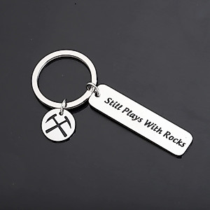 HOLLP Geology Jewelry Retirement Gift Still Plays with Rocks Keychain for Geologist (Still Plays With Rocks)