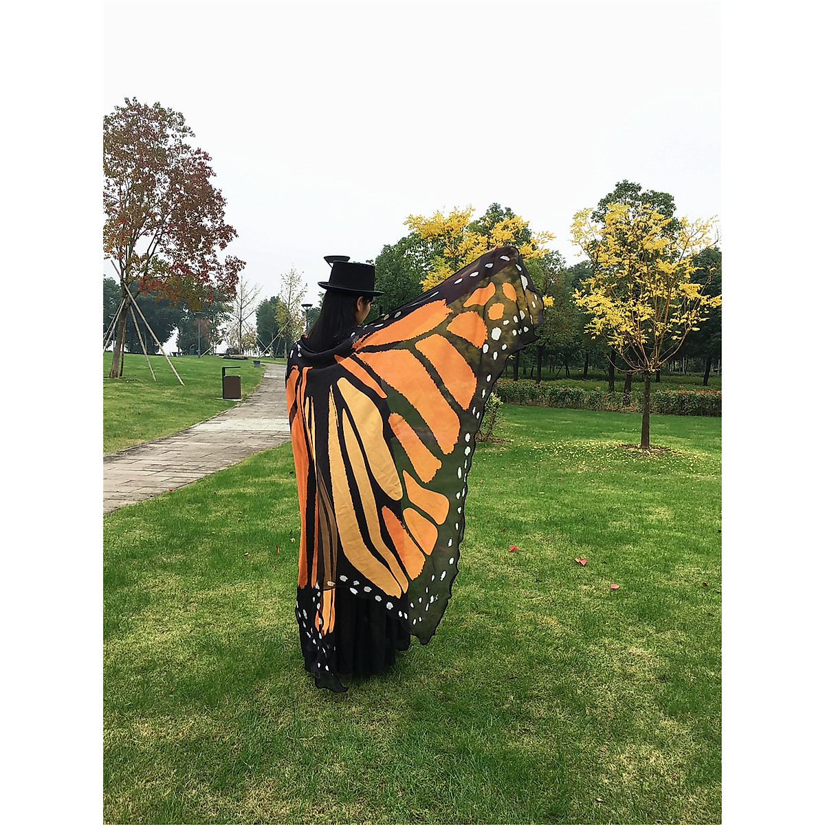 Halloween Butterfly Wings Costume for Women Girls Printed Moth Cape Shawl Wrap Moth Butterfly Cloak(Yellow)