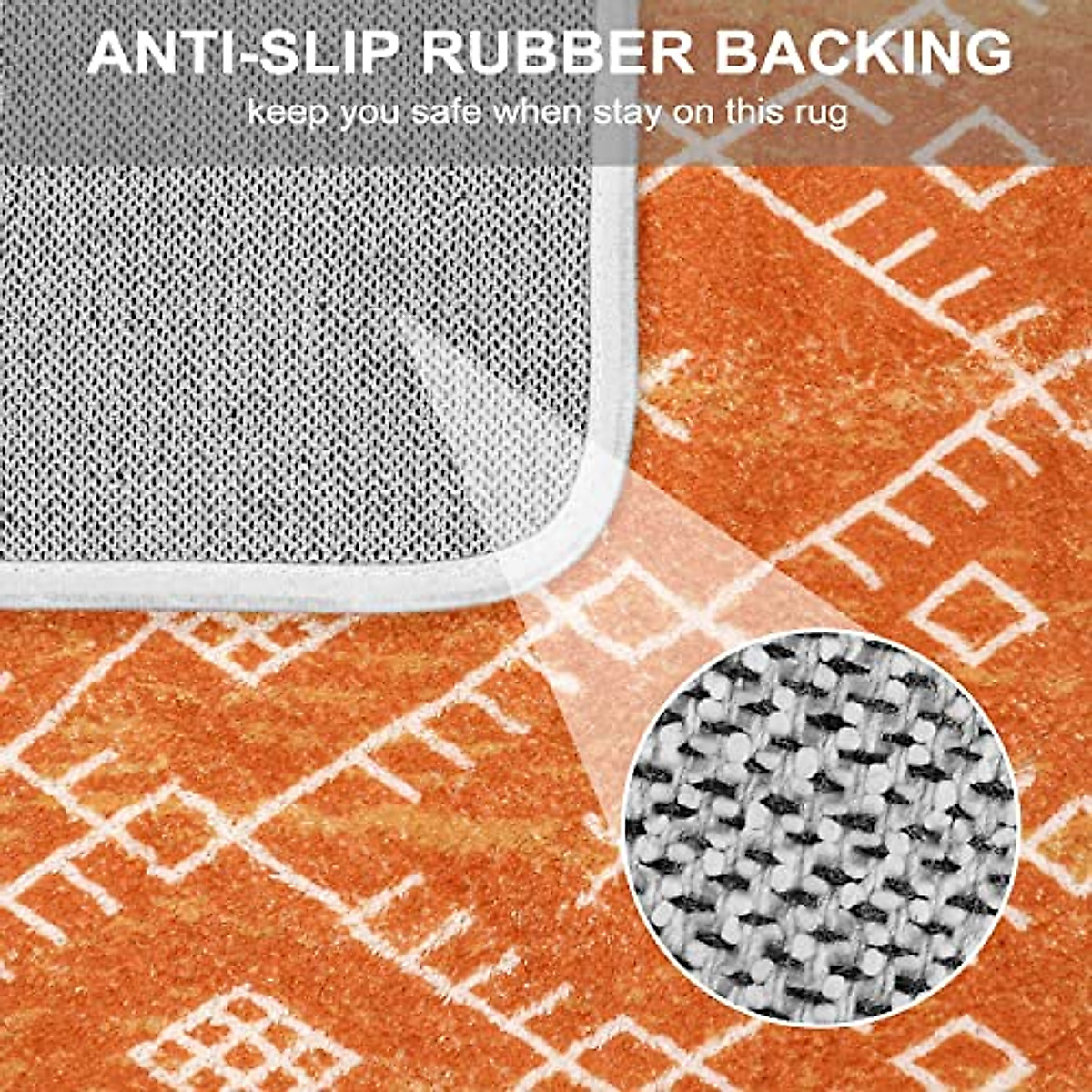 Uphome Bathroom Runner Rug 18x47 inch Long Boho Bath Mat Non-Slip Moroccan Farmhouse Orange Bath Rug Soft Velvet Machine Washable Bathroom Mats for Tub Sink Shower