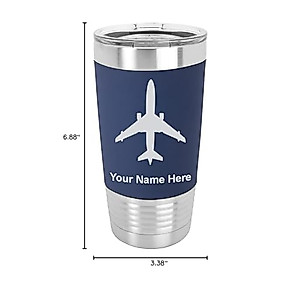 LaserGram 20oz Vacuum Insulated Tumbler Mug, Jet Airplane, Personalized Engraving Included (Silicone Grip, Navy Blue)