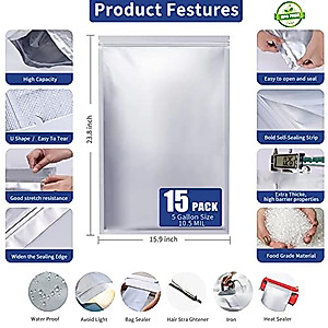 LinsKind 15 Pcs 5 Gallon Mylar Bags with 15 Pcs Individually Wrapped 2500CC Oxygen Absorbers for food storage, Zipper Resealable Heat Sealable Bags,24 Labels & 20 Pcs 1/2 Pint Mylar Bags(4 Colors)
