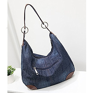 Dreams Mall(TM Women's Handbag Denim Purse Hobo Tote Top Handle Jean Shoulder Crossbody Bags,Blue