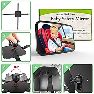 Baby Car Mirror Rear Facing Car Seat Mirrors Baby Car Monitor with Wide Crystal Clear View, Shatterproof, Easy Assembled, Easily Observe the Baby Move