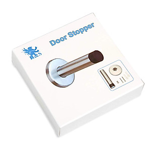 H&S Heavy Duty Door Stoppers for Skirtings - Pack of 2 - Wall Mounted Door Stop Set - Stainless Steel Stopper with Rubber Tip