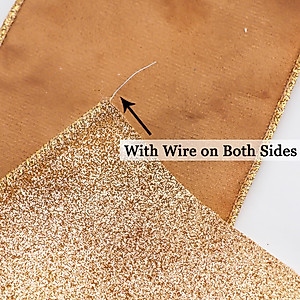 HUIHUANG Velvet Wired Ribbon 4 inch Copper Christmas Tree Ribbon Double-sided Glitter Copper Wire Ribbon for Christmas Tree, Wreaths, Tree Top Bows, Garland, Home Decor-10 Yards