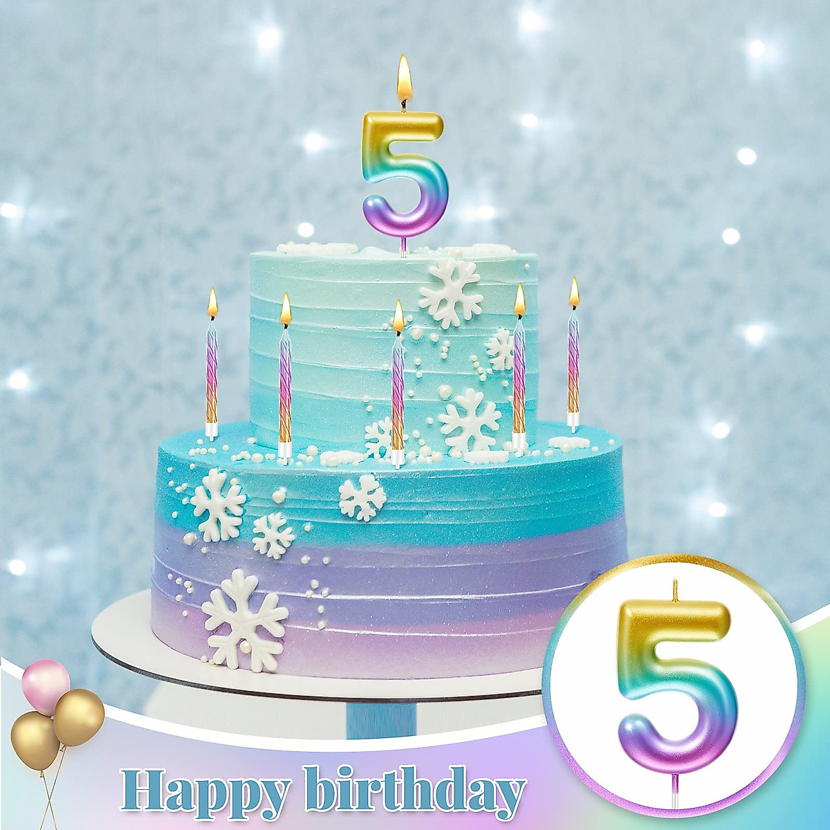 Treela 2.7 Inch Birthday Candles Rainbow Number Candle with 12 Pieces Numeral Rainbow Spiral Candle First One Year Candle for Baby Girl Boy Birthday Cake Topper Anniversary Wedding Party (Number 5)