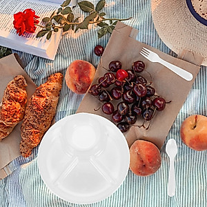 Hemoton Pasta Plate Bowl Plates Divided Plates Dinner Plate: Portion Control Plate 4 Compartments Diet Plate with Soup Compartment for Adult Home Restaurant 8.5 Inch White Bowl Plate