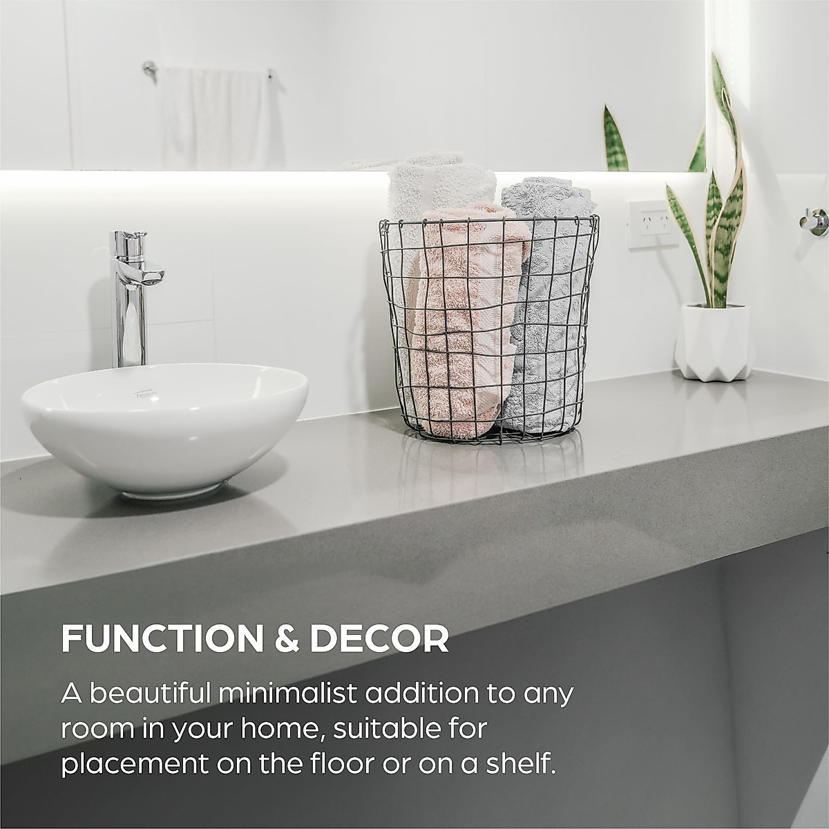 8"D x 6"W x 8"H Wire basket for blankets, kids toys, food and organized pantries. Cool designed metal round storage blanket to this round wire basket to decorate your bedroom and living room