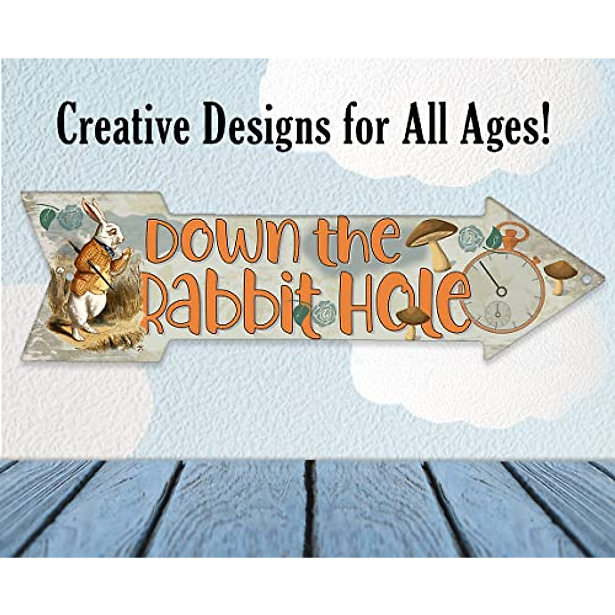 Alice in Wonderland Decor - Down The Rabbit Hole - Directional Arrow Metal Sign - Alice in Wonderland Signs - Home Decor Wall Art Perfect Alice in Wonderland Gifts and Decorations