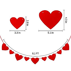 2 Pack Valentines Day Garland Valentines Day Decor Burlap Banner Rustic Love Hanging Banner Valentines Decoration Felt Heart Garland Banner Bunting Photo Props Party Supplies for Mantle Fireplace Wall